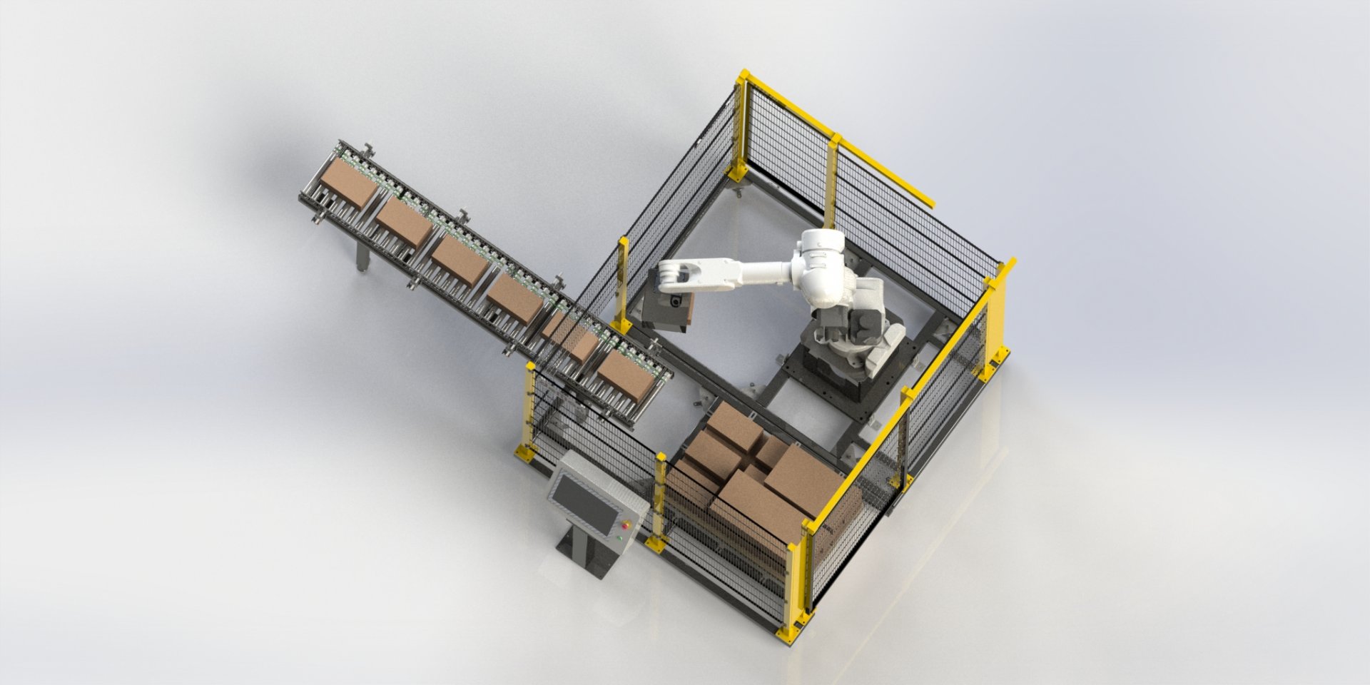 Compact palletizing cell for more efficiency