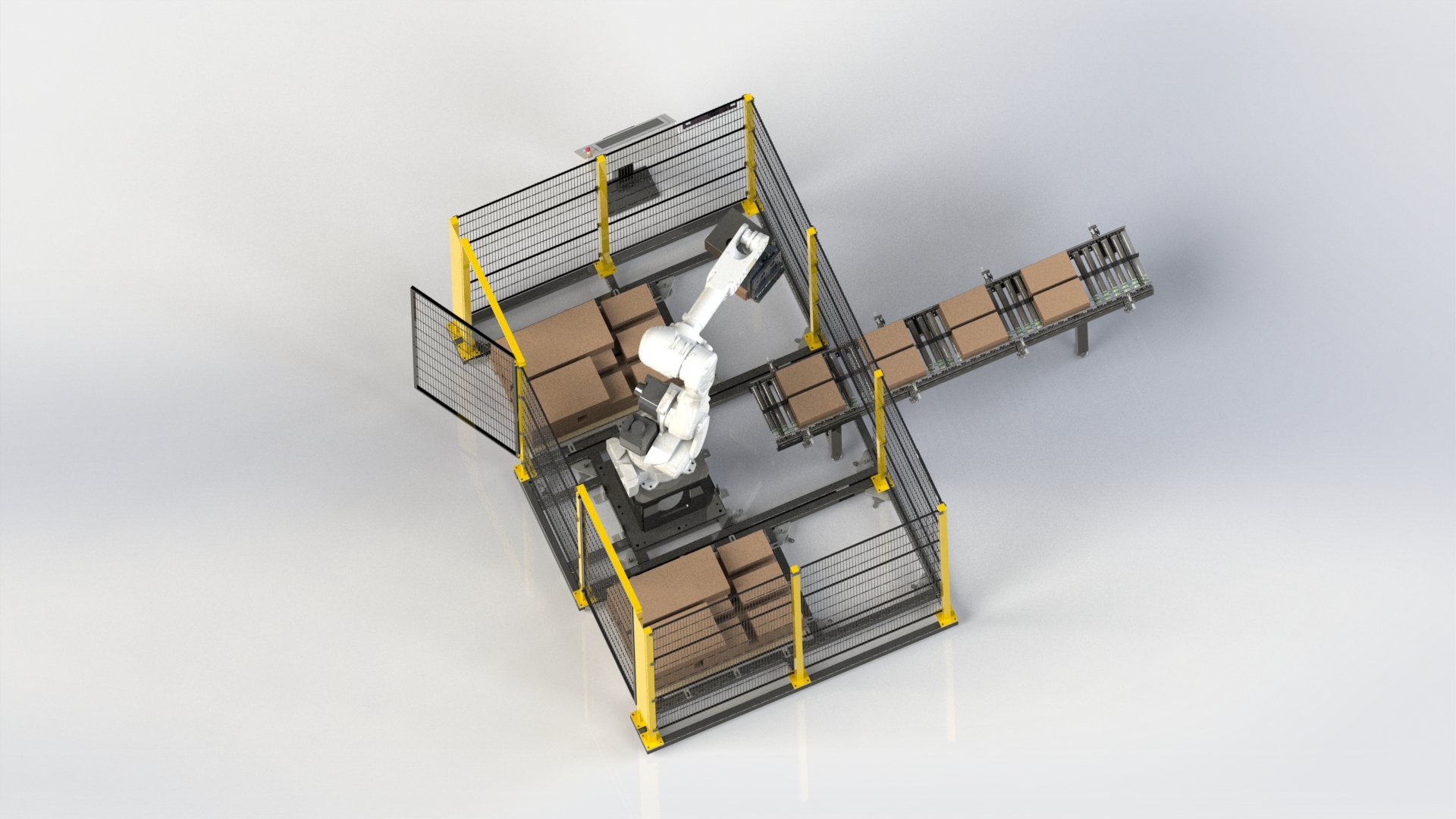 Compact palletizing cell for more efficiency
