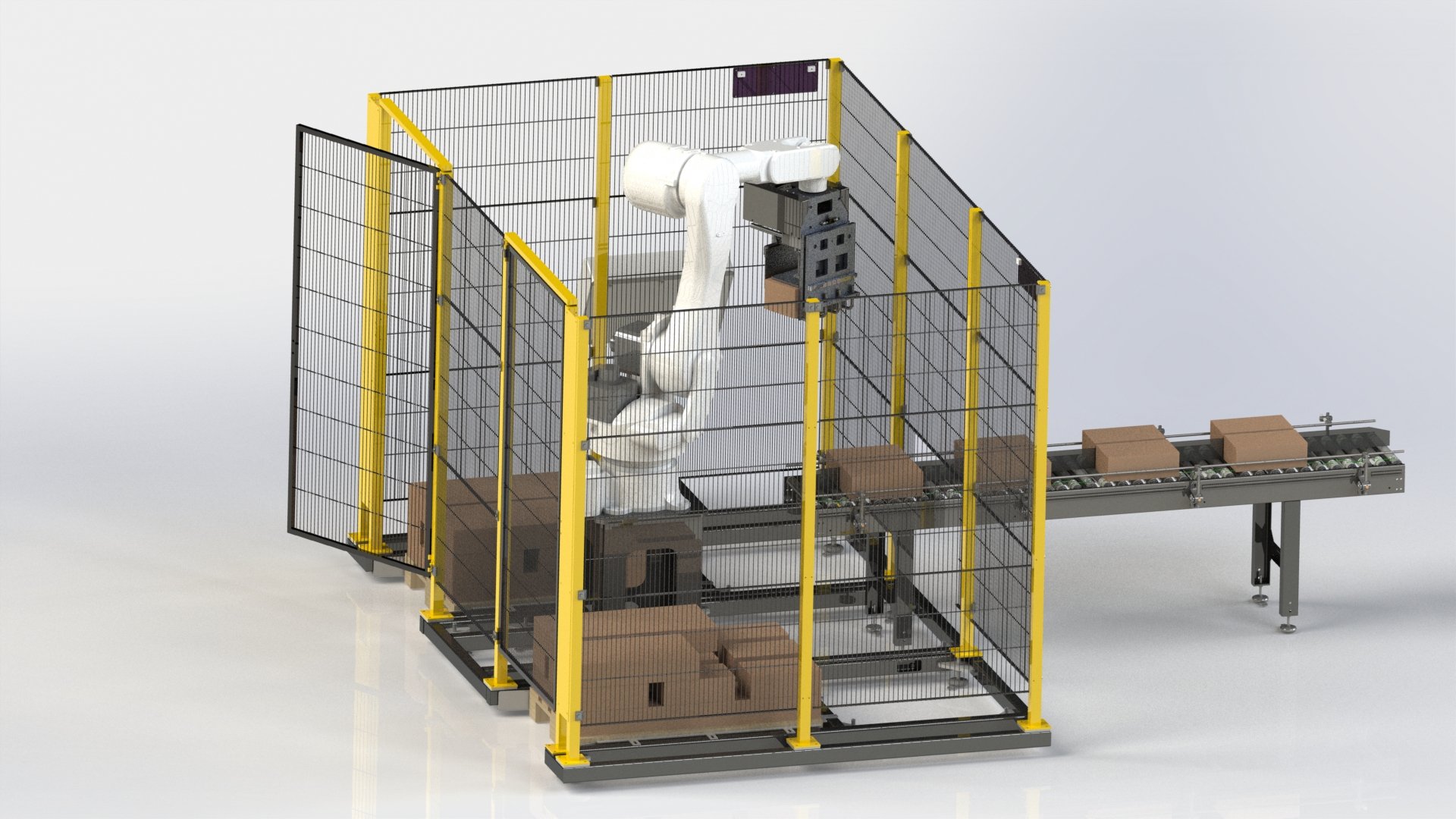 Compact palletizing cell for more efficiency