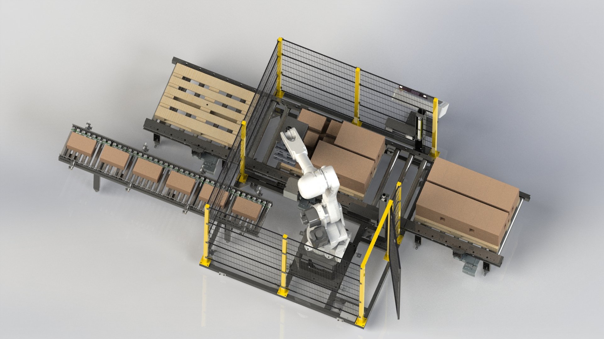 Compact palletizing cell for more efficiency