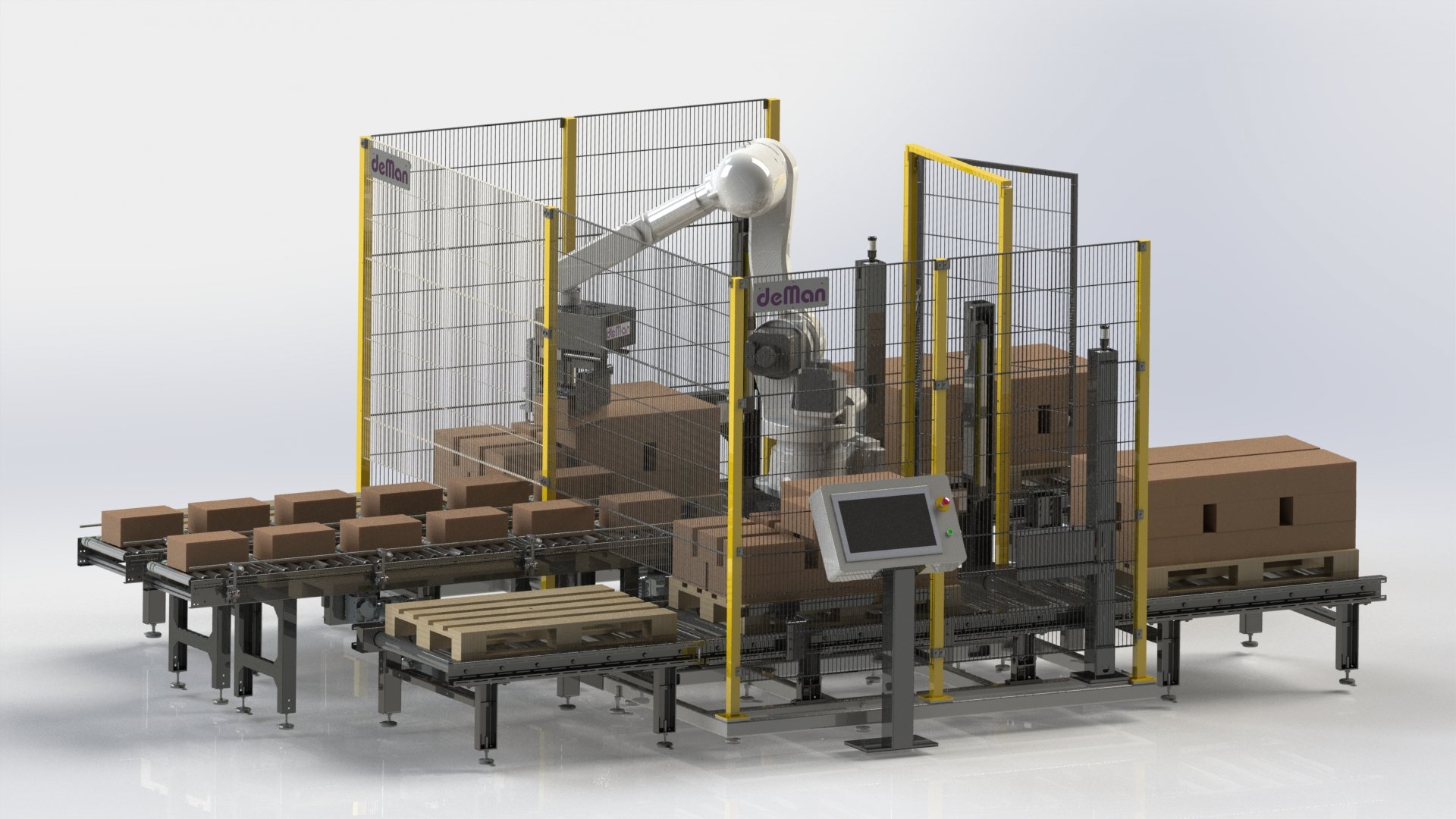 Compact palletizing cell for more efficiency