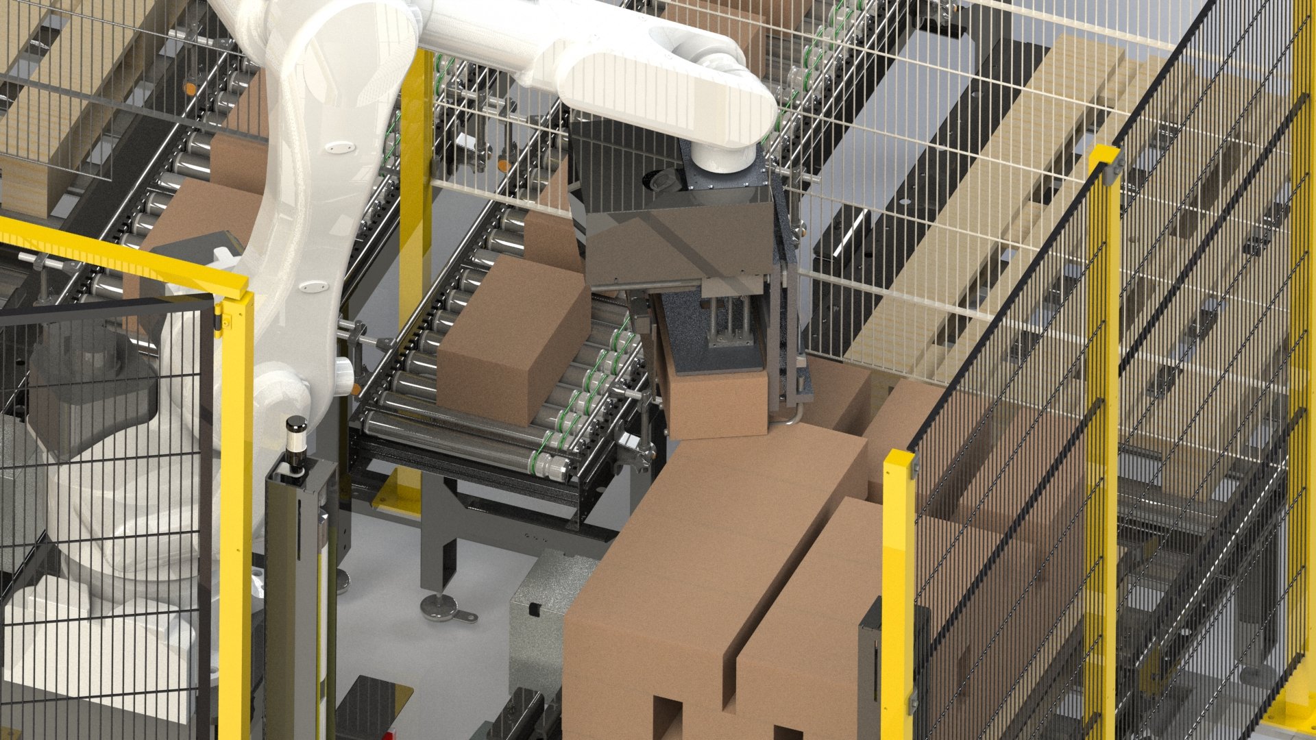Compact palletizing cell for more efficiency