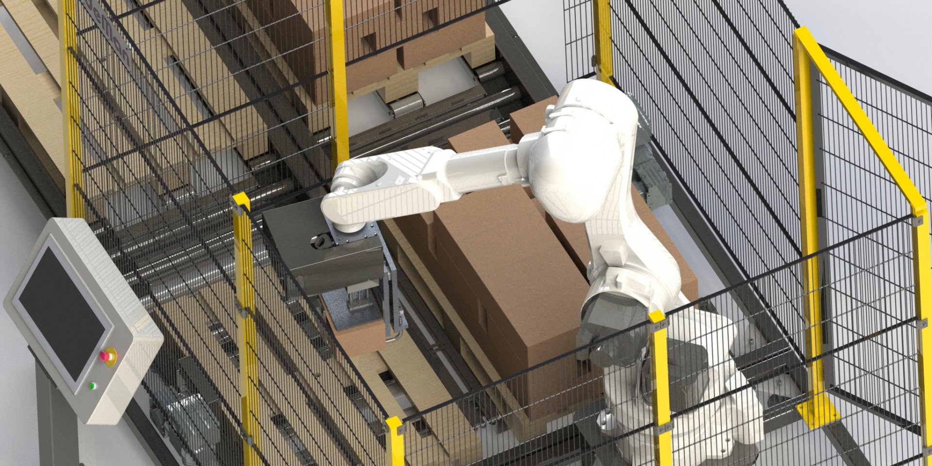 Compact palletizing cell for more efficiency